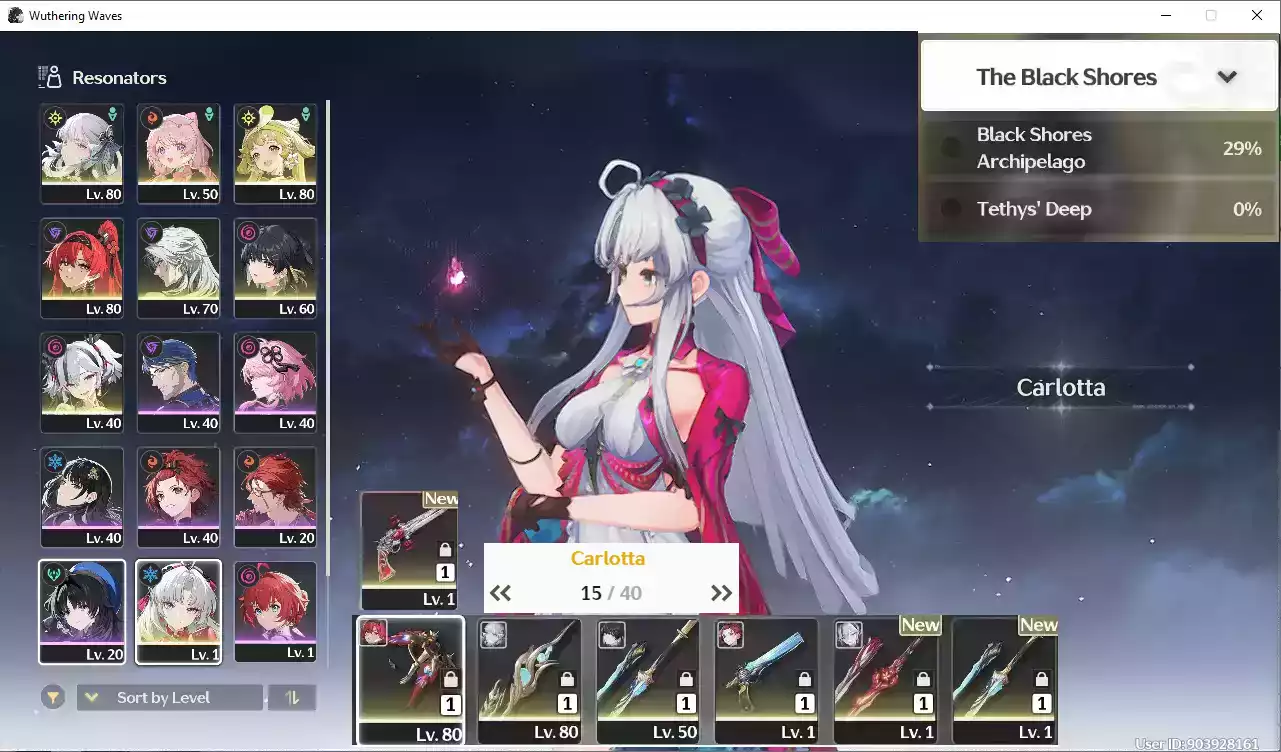 Acc #76654: (SEA) UL60 Carlotta Trấn + Jinhsi RC1 Trấn + Yinlin Trấn ...