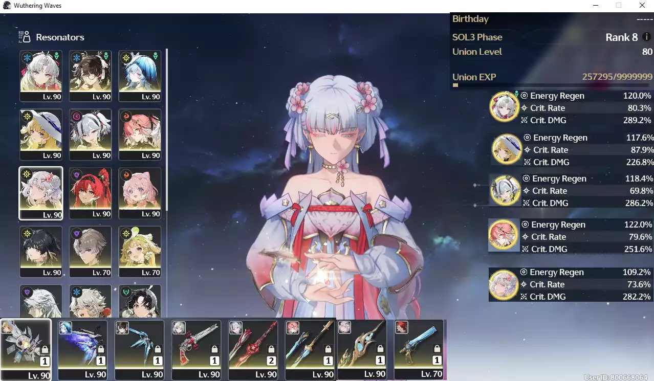 Acc #79966: (HMT) UL80 Jinhsi Trấn + Skin + Shorekeeper Trấn + Camellya ...