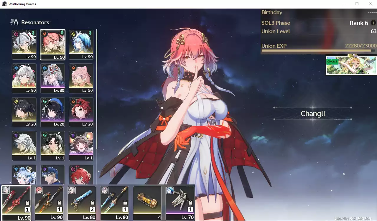 Acc #82040: (SEA) UL63 Camellya Trấn + Changli Trấn + Shorekeeper ...